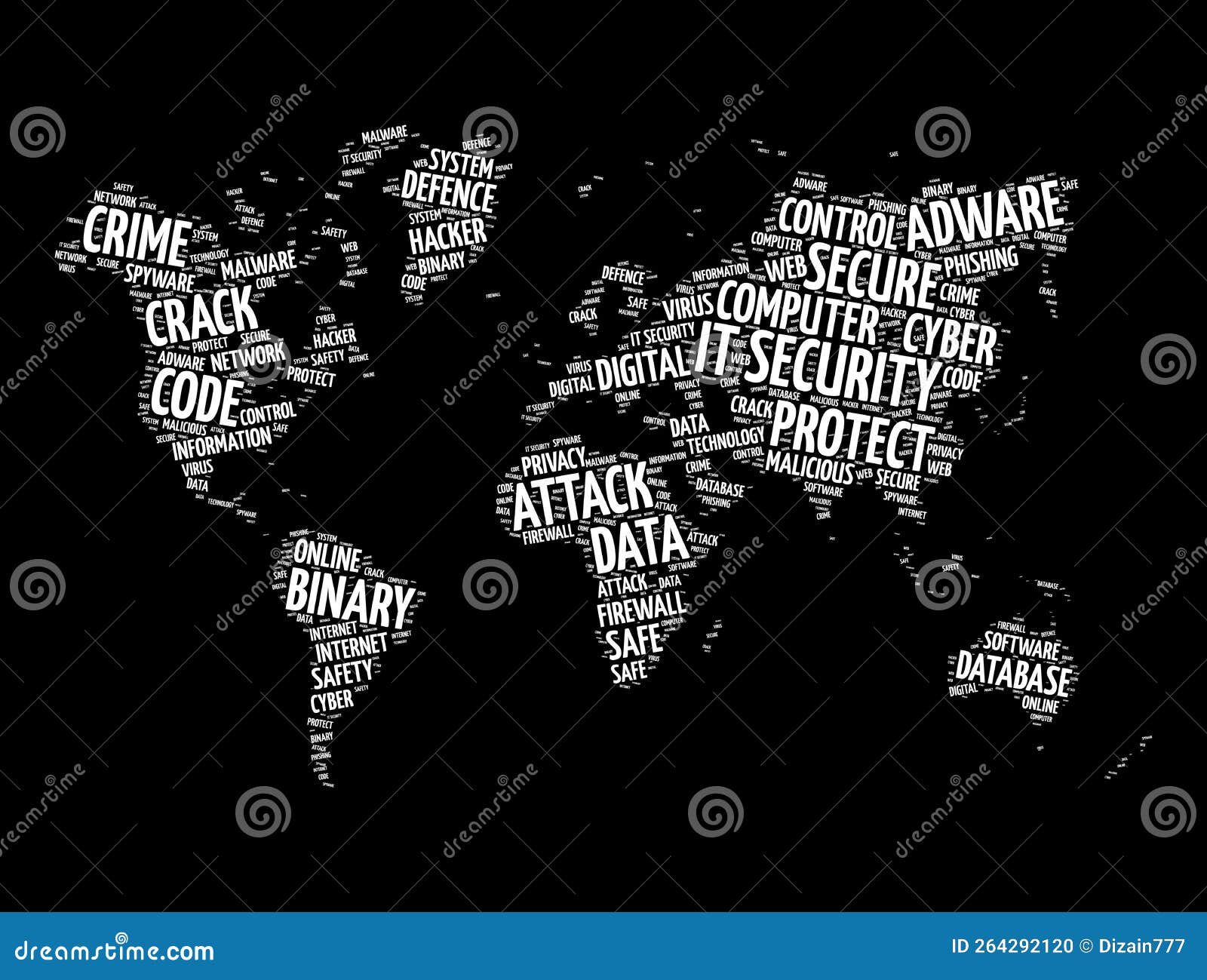 It Security Word Cloud in Shape of World Map, Technology Concept ...