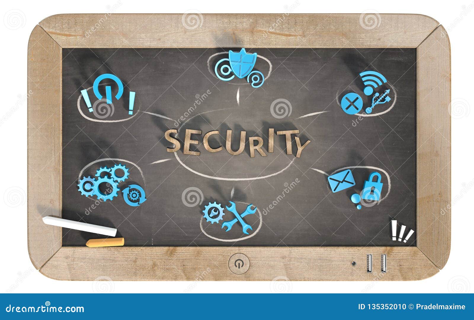 `security` Word with 3D Icons on Slate Chalkboard Stock Illustration ...