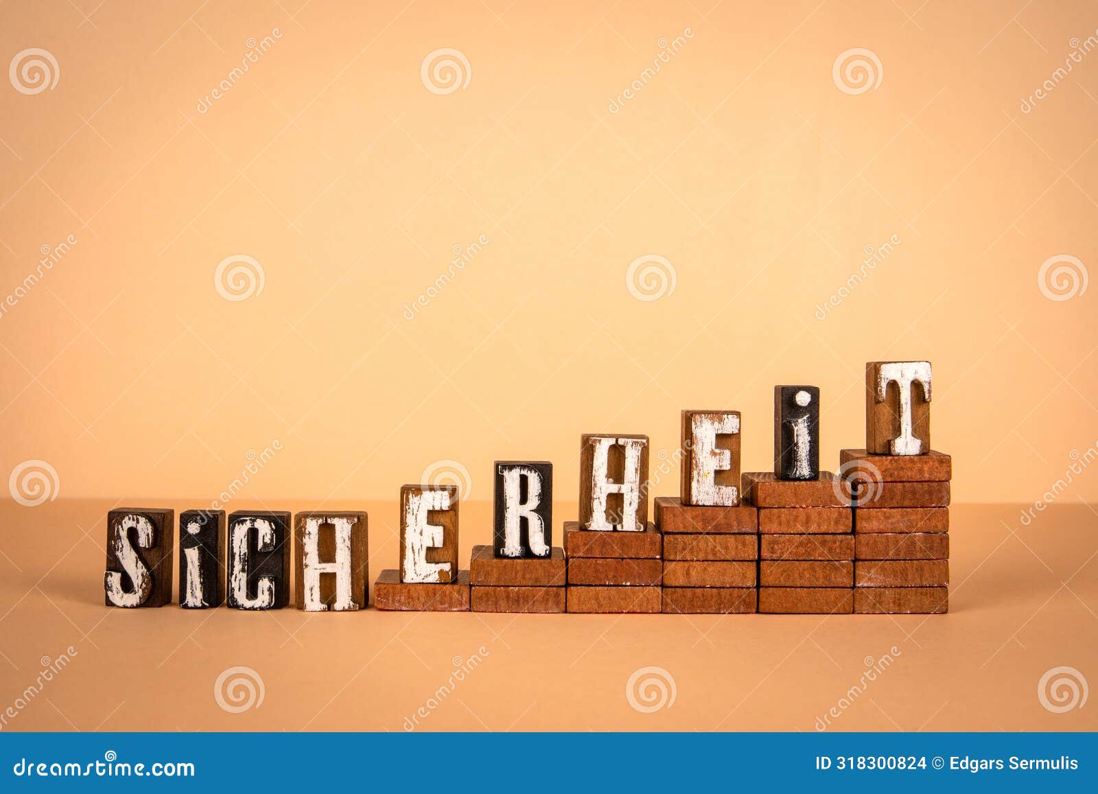 Security Word in German. Wooden Alphabet Letters on a Light Background ...