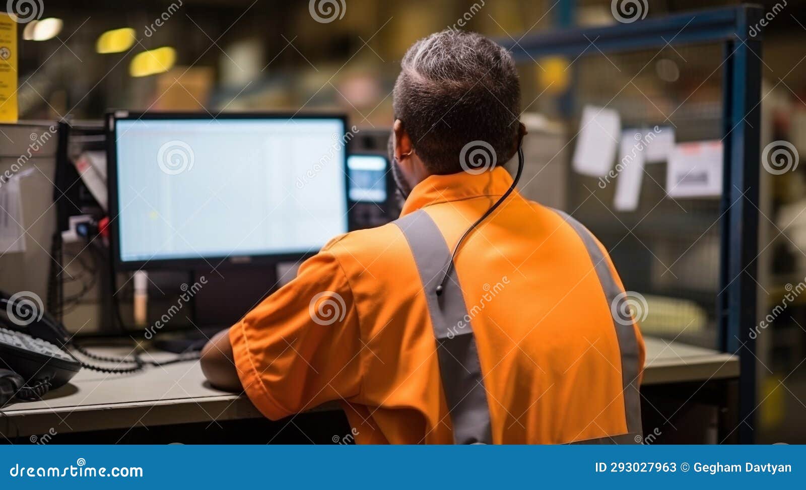 Security Worker with Security Monitors, Security Worker at he Work ...