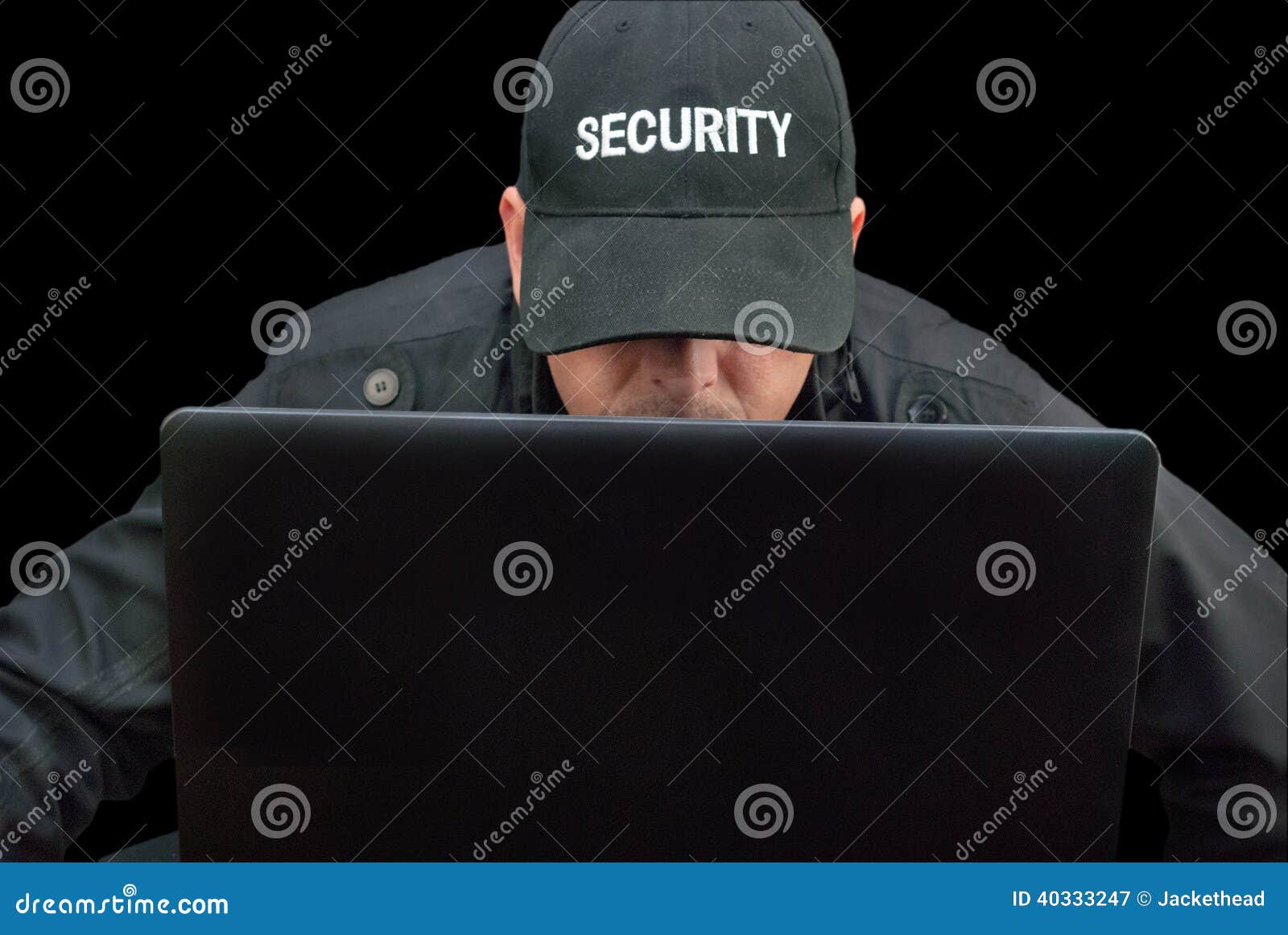 Security Working on Laptop, Brim Down Stock Image - Image of digital ...