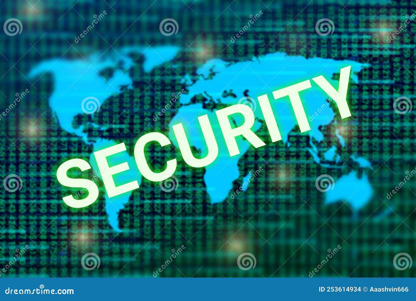 Security World Isolated on World Map and Spotted Light Background Stock ...