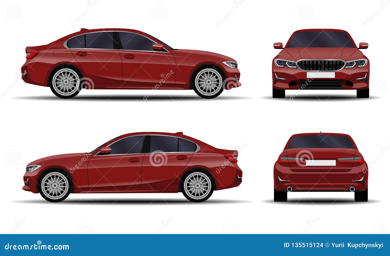 Sedan realistic car. stock illustration. Illustration of front - 135515124