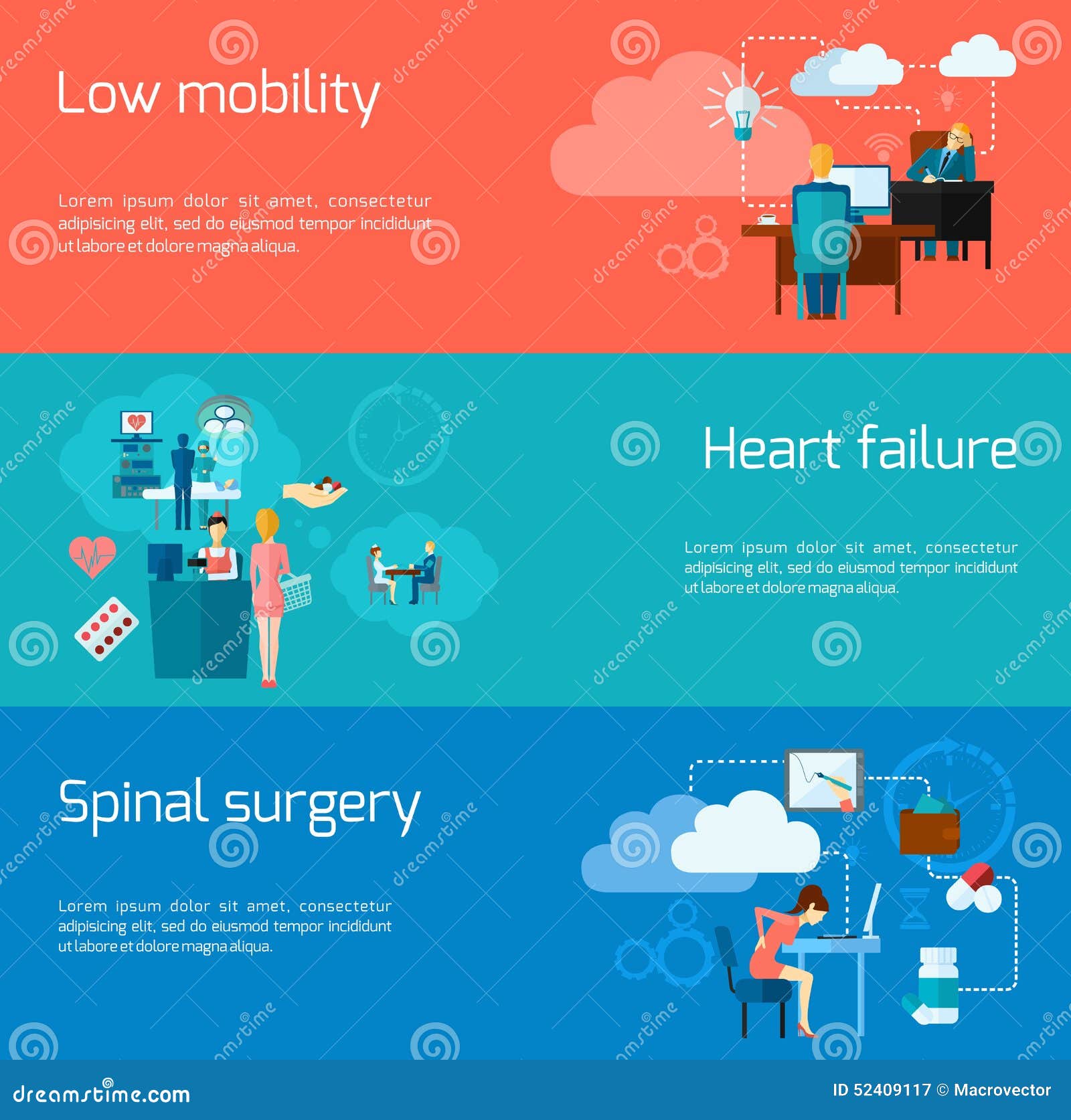 Sedentary Banner Set stock vector. Illustration of flat - 52409117