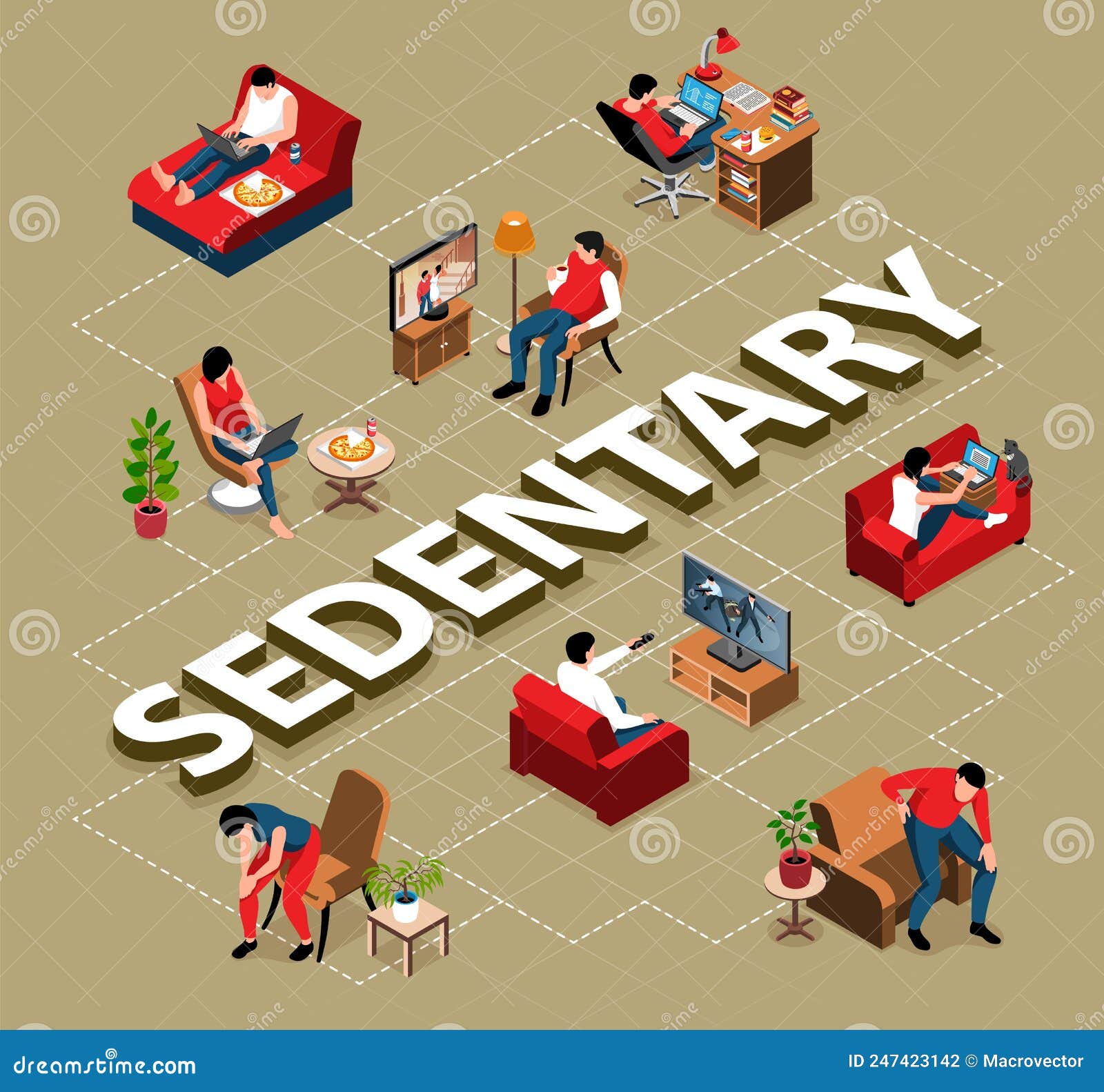 Isometric Sedentary People Infographics Vector Illustration ...