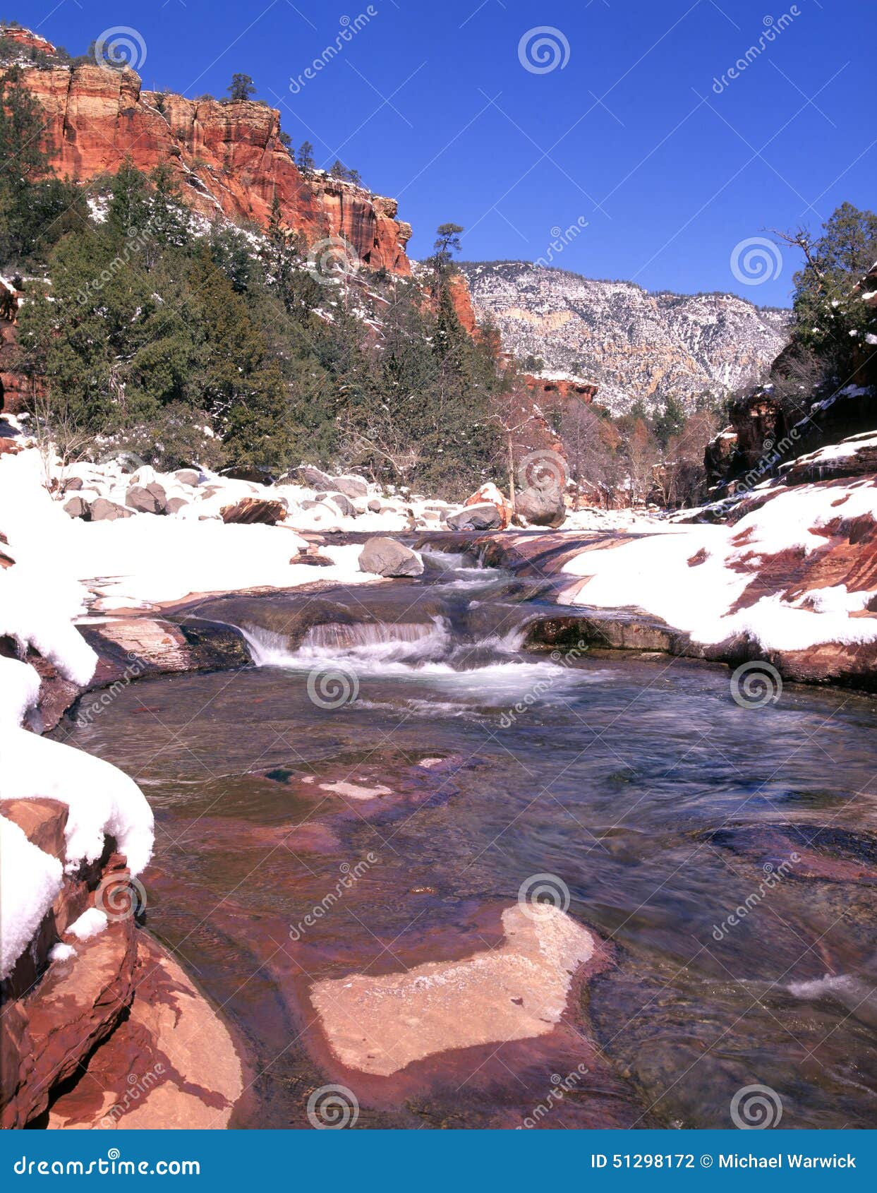 Sedona Slide Rock and Winter Snow Stock Photo - Image of blue, snow ...