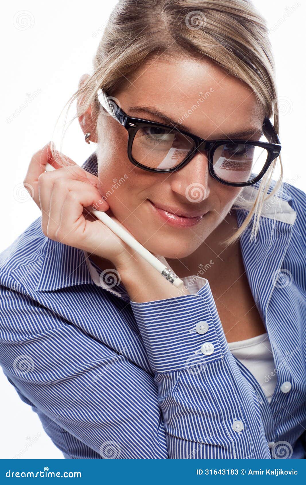 Seductive Blonde Businesswoman Wearing Glasses Stock Image Image Of