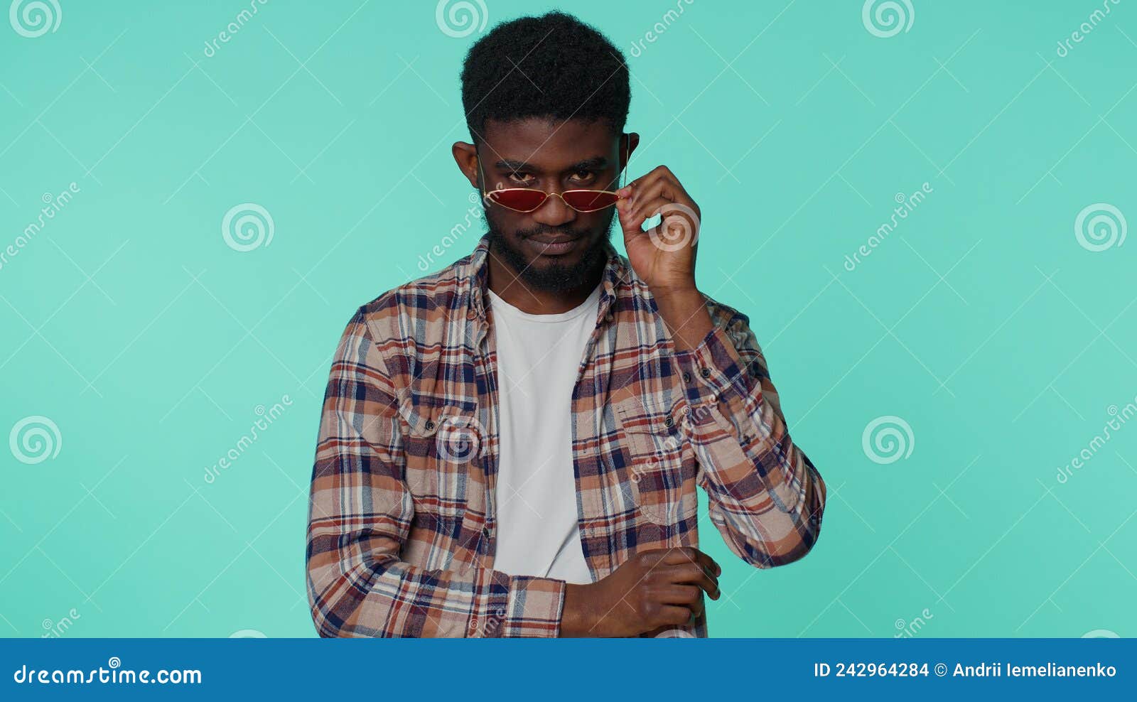 Seductive Cheerful Stylish African American Man Wearing Sunglasses