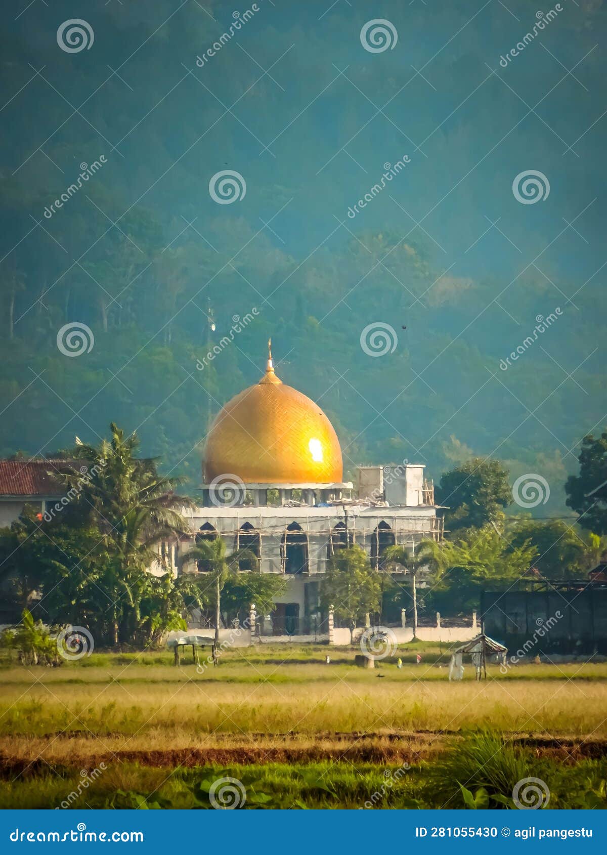 See from a Distance the Beautiful Mosque with the Yellow Dome Stock ...