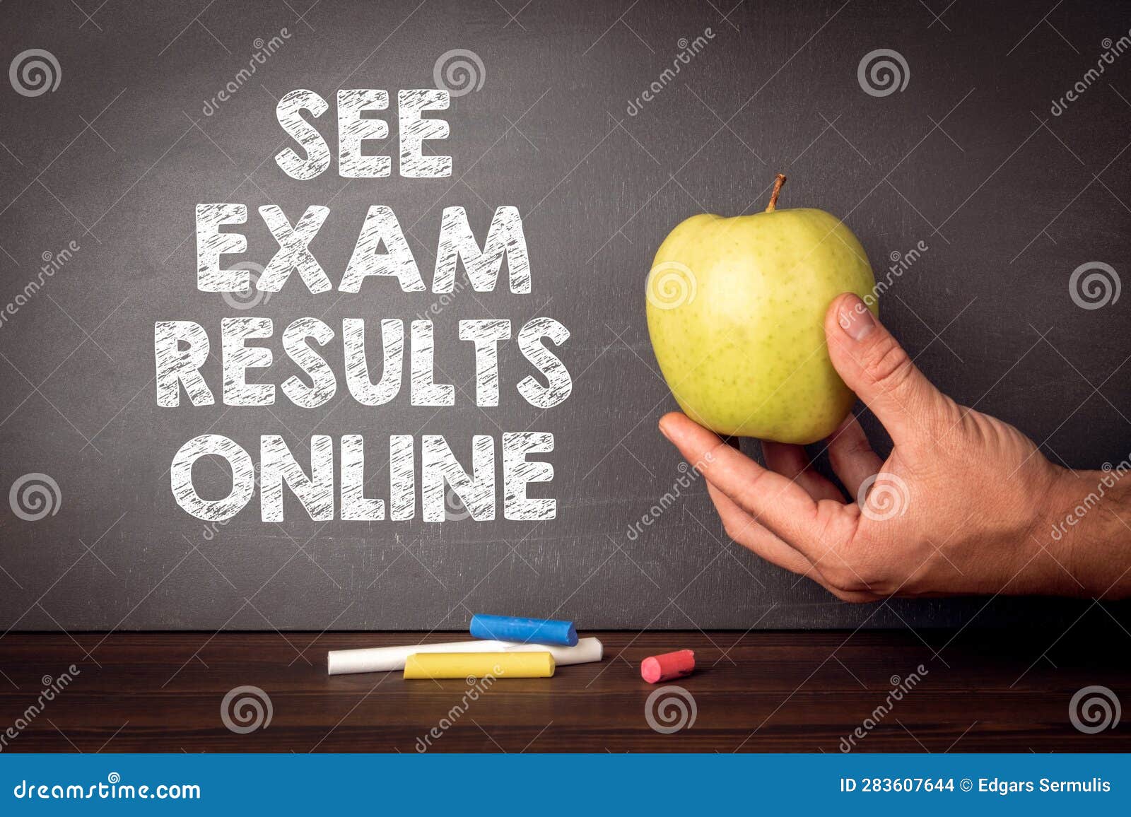 See Exam Results Online. Text on a Chalkboard Background Stock Photo ...
