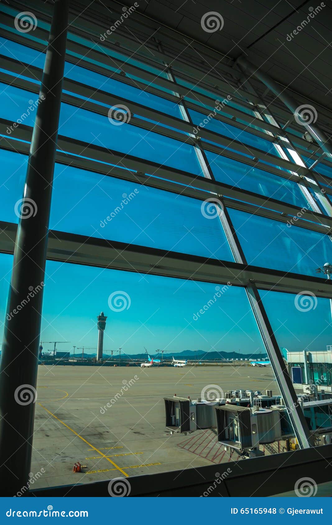 See through Glass Window from Air Port Lounge View Stock Photo - Image ...
