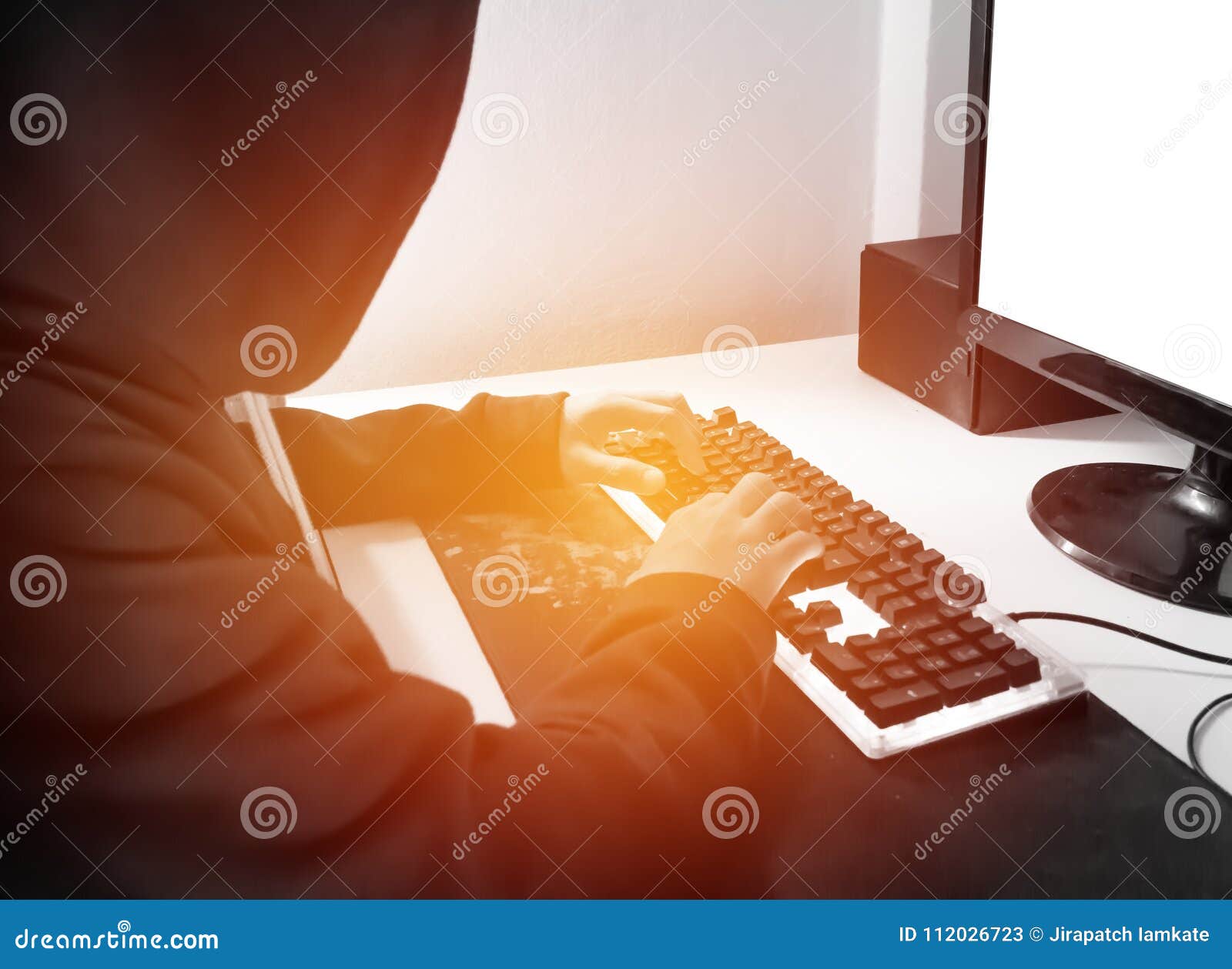 See from the Side .Computer Hacker Working Anonymous Cyber Attack Virus ...