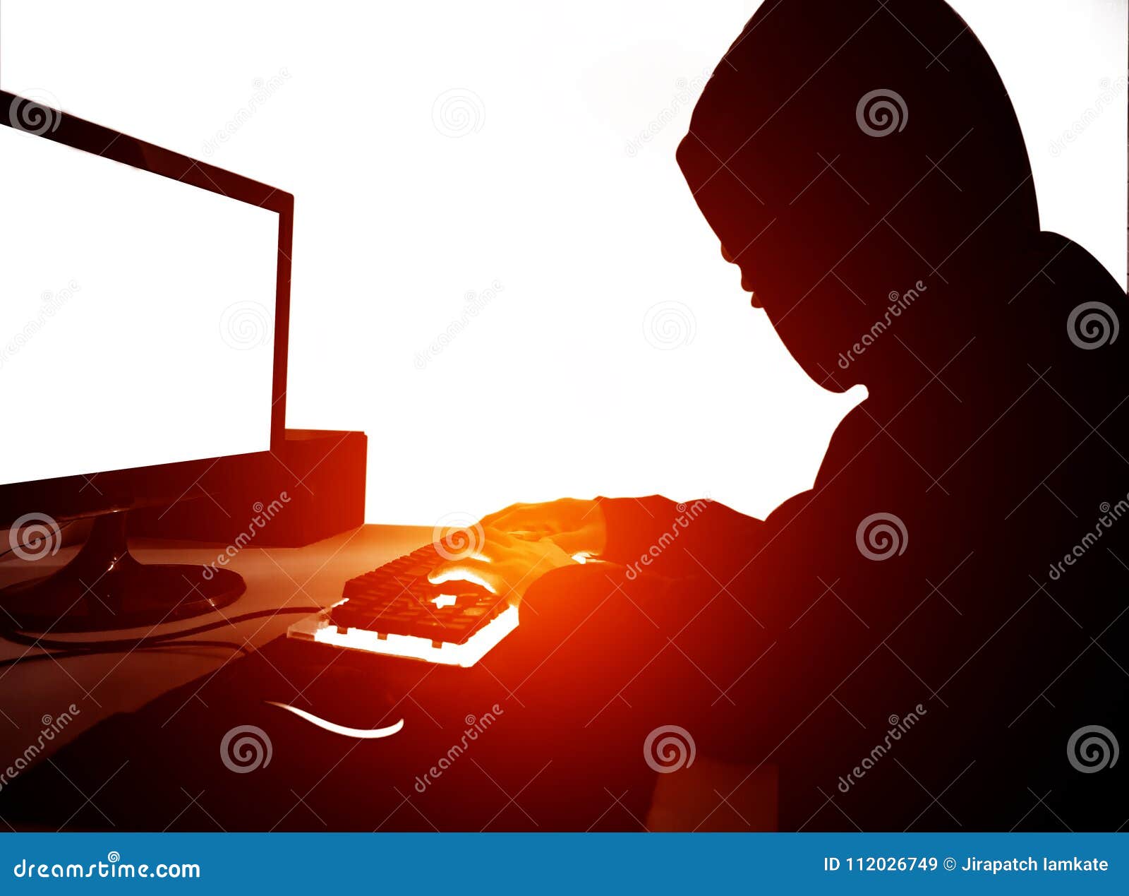 See from the Side .Computer Hacker Working Anonymous Cyber Attack Virus ...