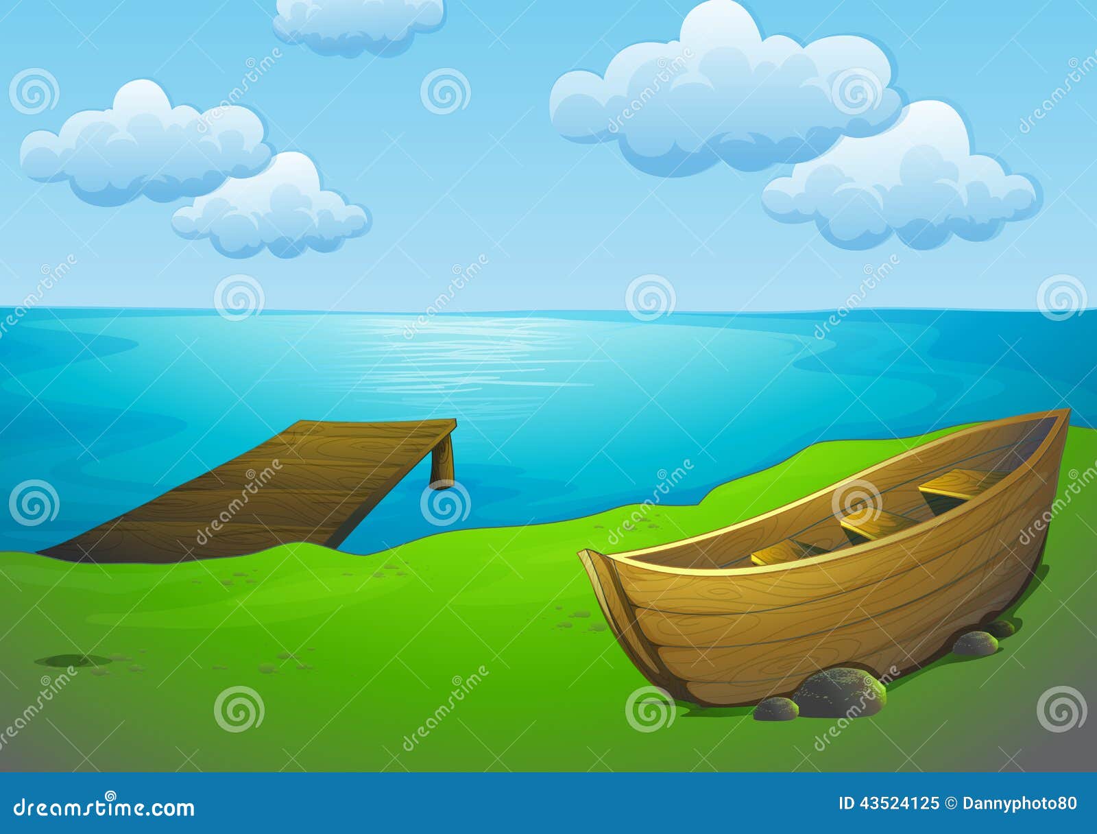 See und Boot vektor abbildung. Illustration von gras - 43524125