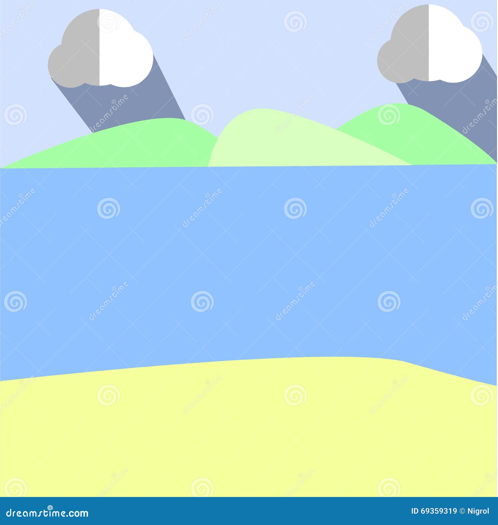 See-und Land-Vektor-flache Illustration Stock Abbildung - Illustration ...