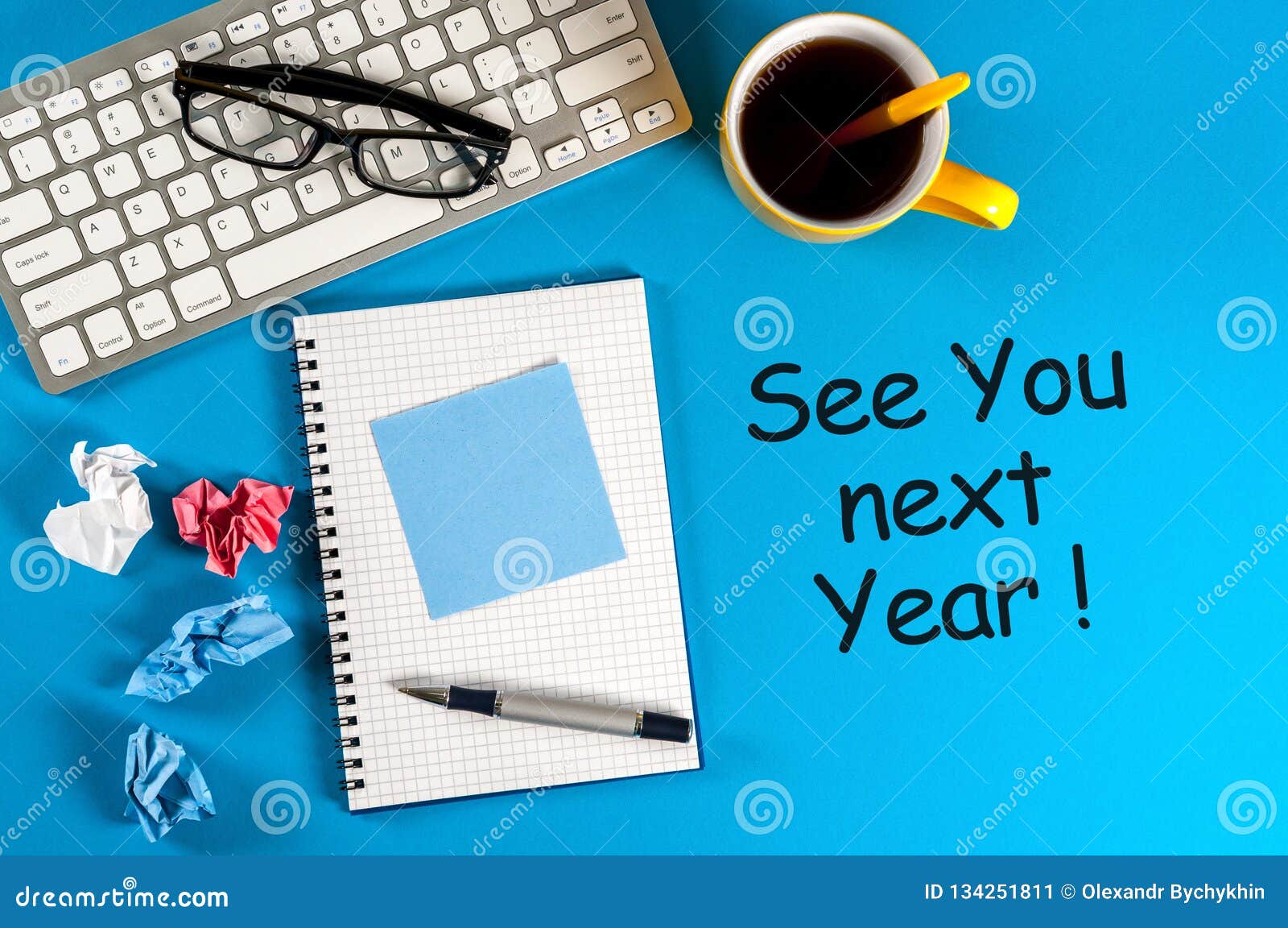 See You Next Year - Memo at Blue Office Table. 2018 New Year Coming ...