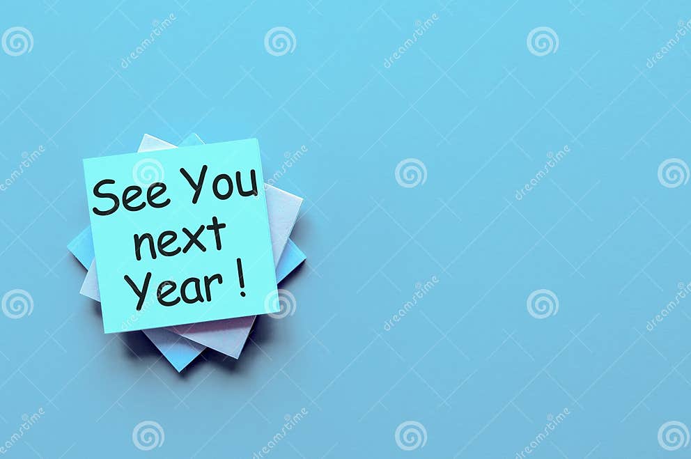 See You Next Year Written on a Note Pile at the Office, Mockup. Empty ...