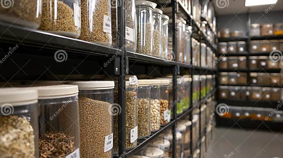Seed Bank Shelves in Storage Stock Image - Image of product, nuts ...
