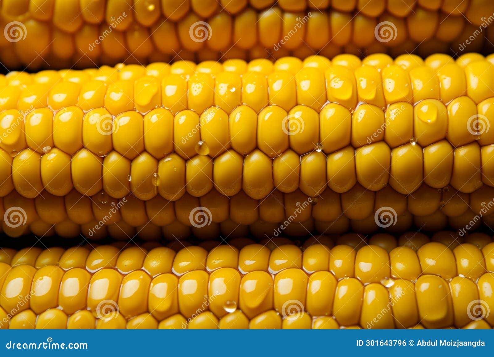 Seed Perfection, Raw Corn Kernels in Rows, Each Adorned with Droplets ...