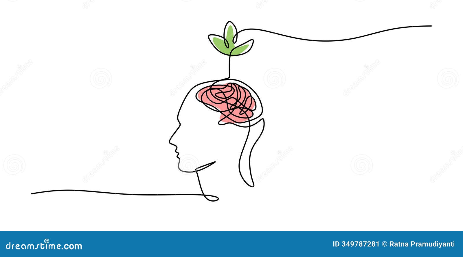 Seed Plant on a Brain in One Line Drawing, Symbolizing Intellectual ...