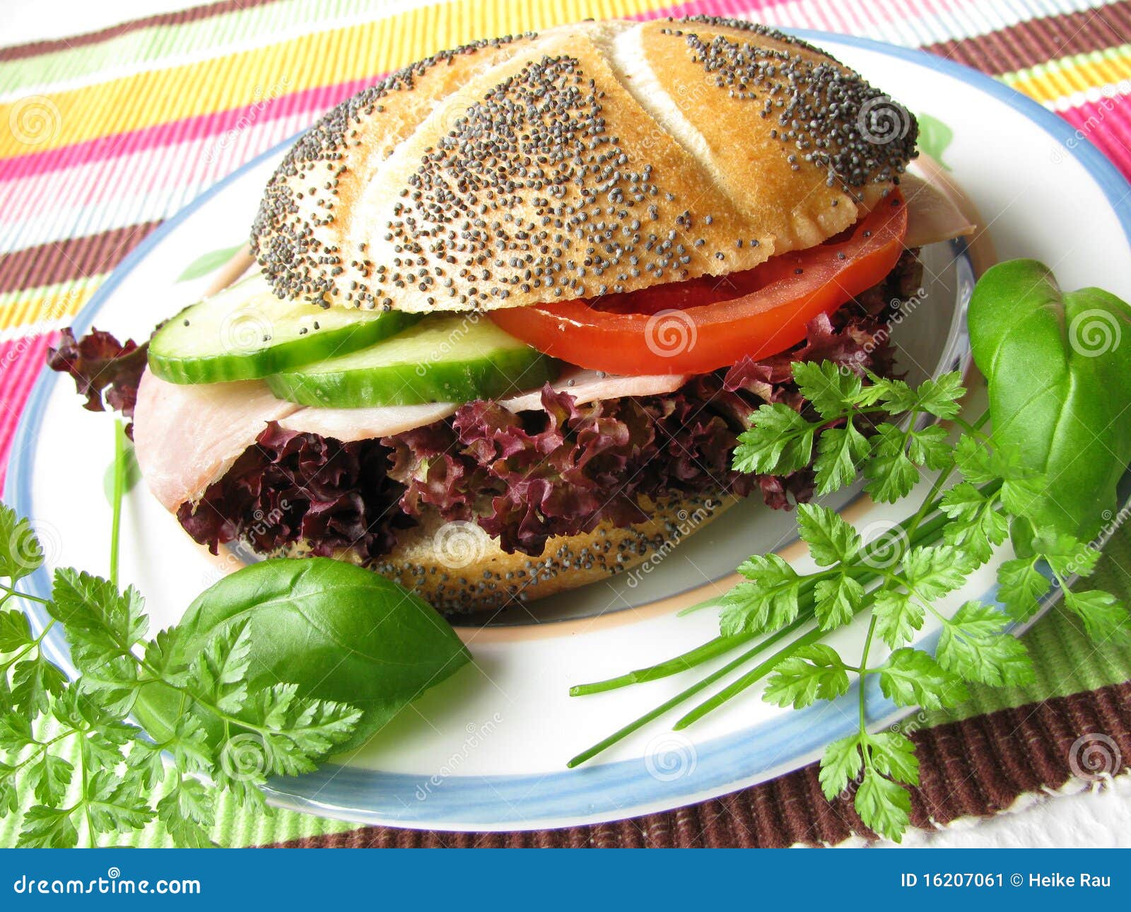 Seed roll with ham stock image. Image of food, basil - 16207061