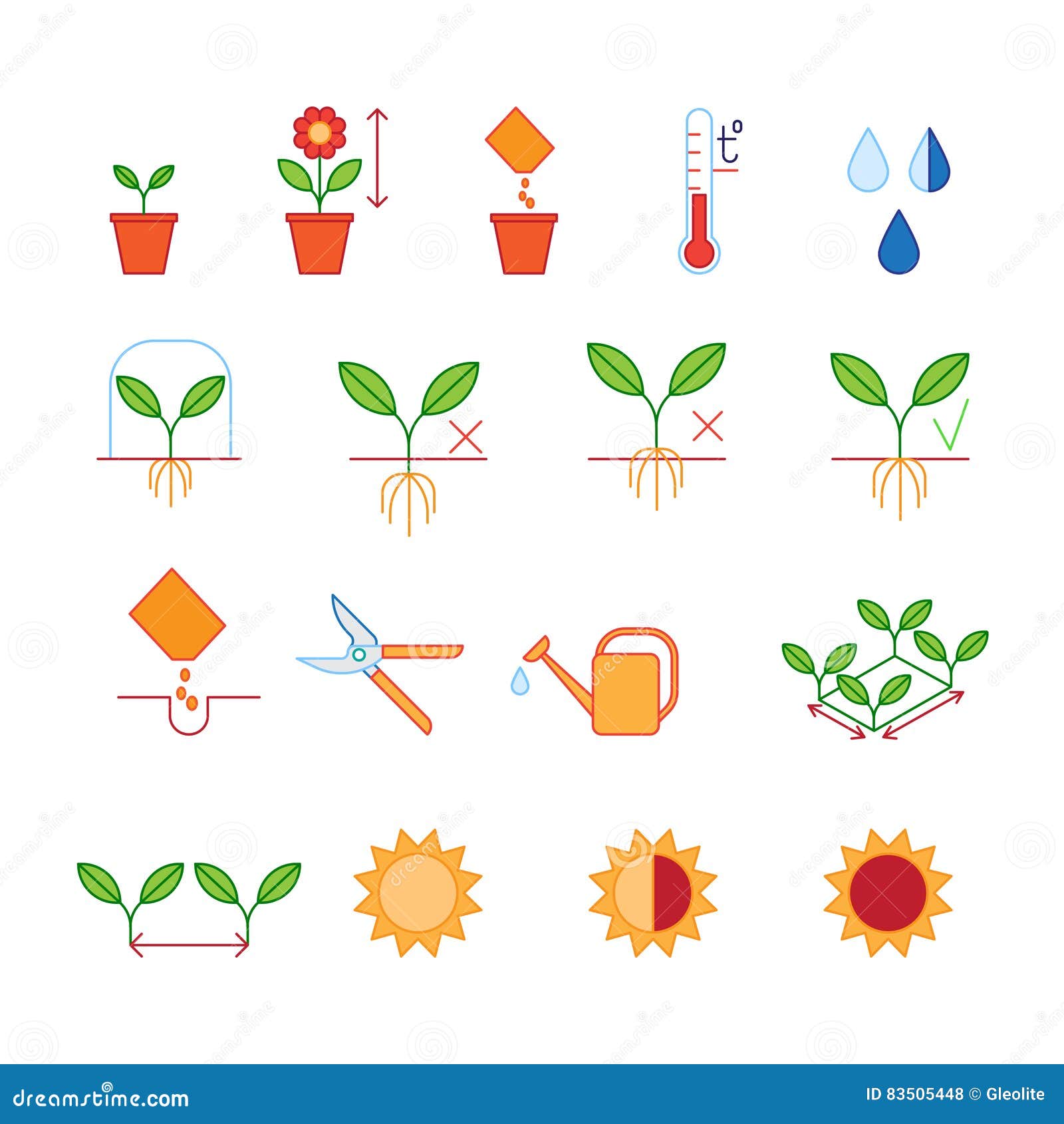 Seeding - Planting Instructions Steps, Pruning Shears, Watering Icons ...