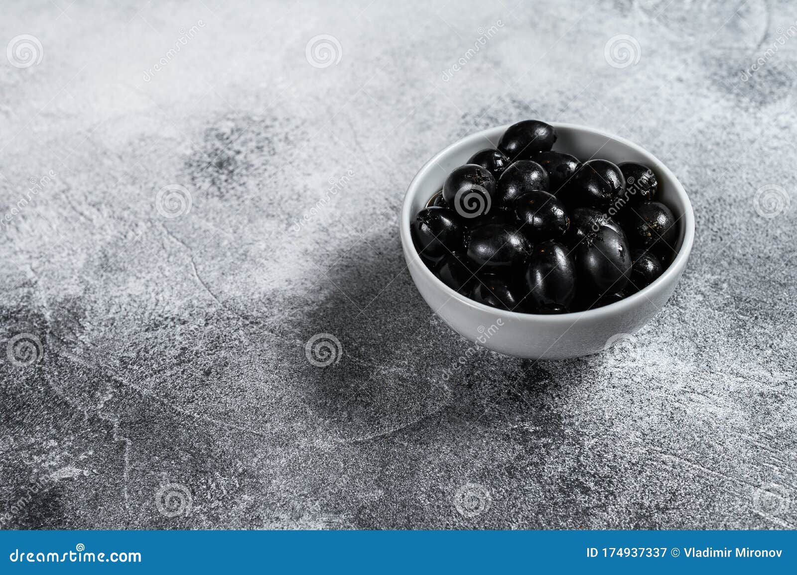 Seedless Black Olives. Gray Background. Top View Stock Image - Image of ...