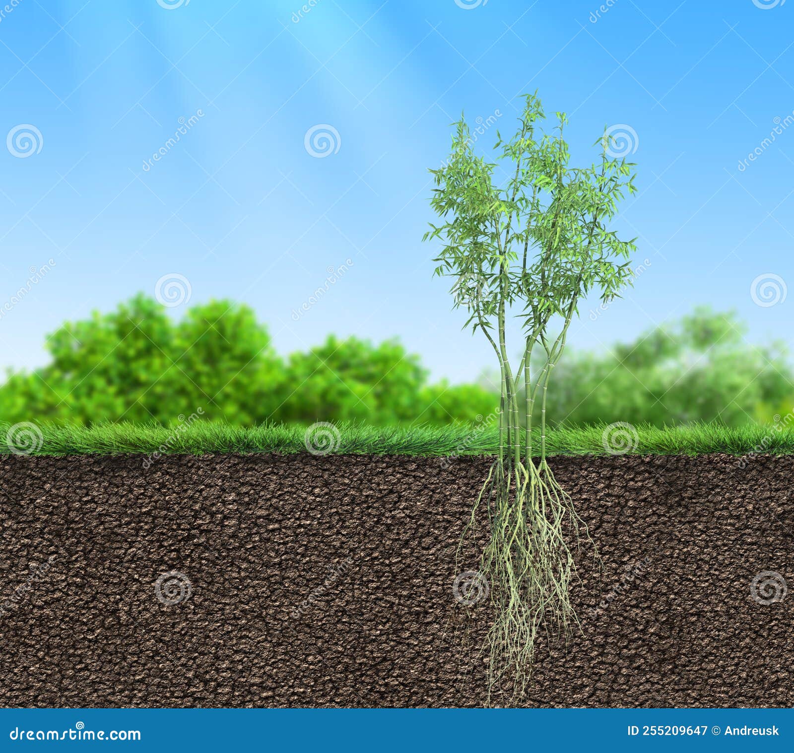 Seedling Bamboo Tree with Roots in Soil Stock Illustration ...