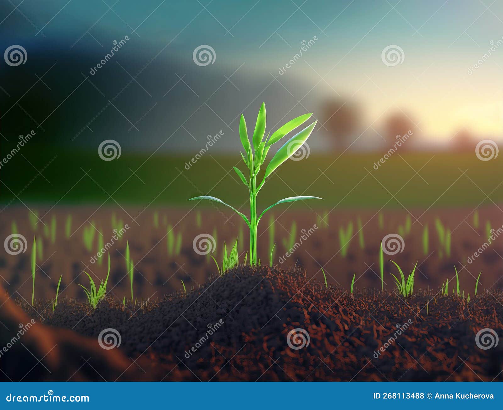 Seedling Are Growing From The Rich Soil, Young Plant In The Morning ...