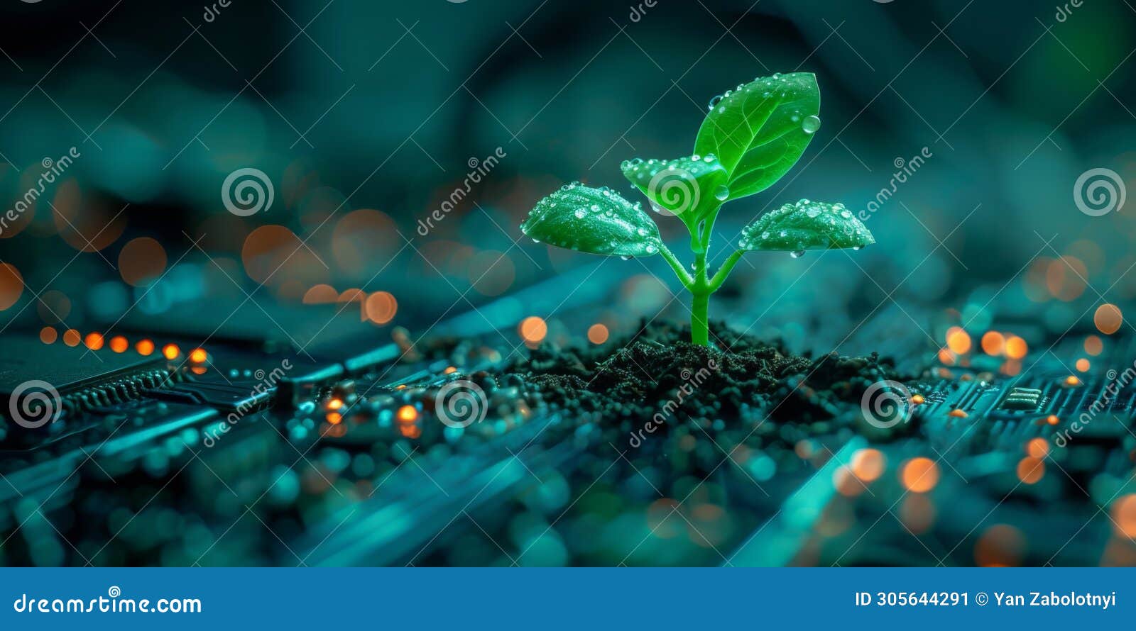 Seedling Sprouting into a Hightech Computer, Symbolizing Digital Growth ...