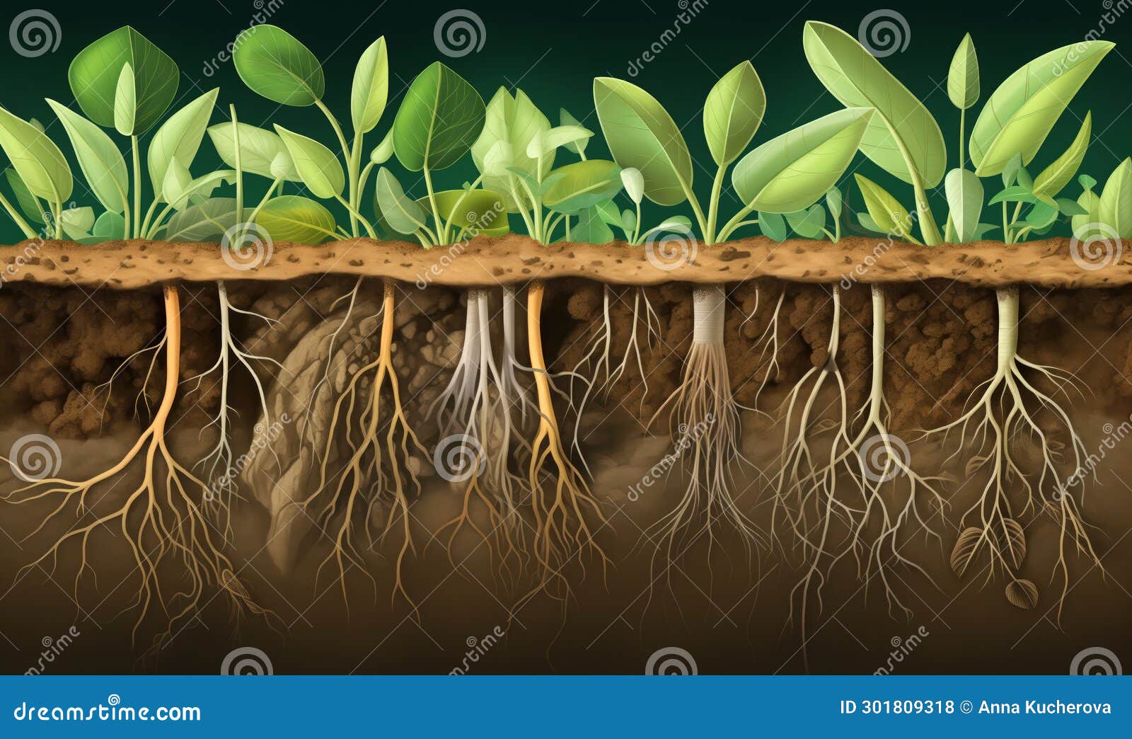 Seedlings In Soil Cross-section, Showcasing Roots Stock Photo ...