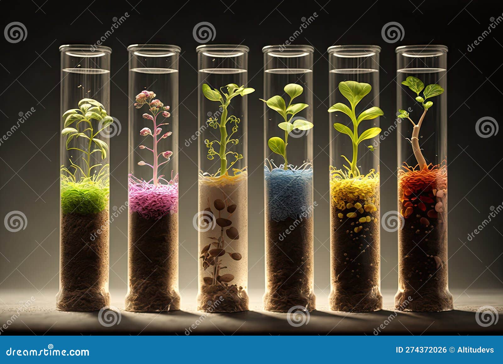 Seedlings Sprouting in Test Tubes Filled with Nutrients Stock Photo ...