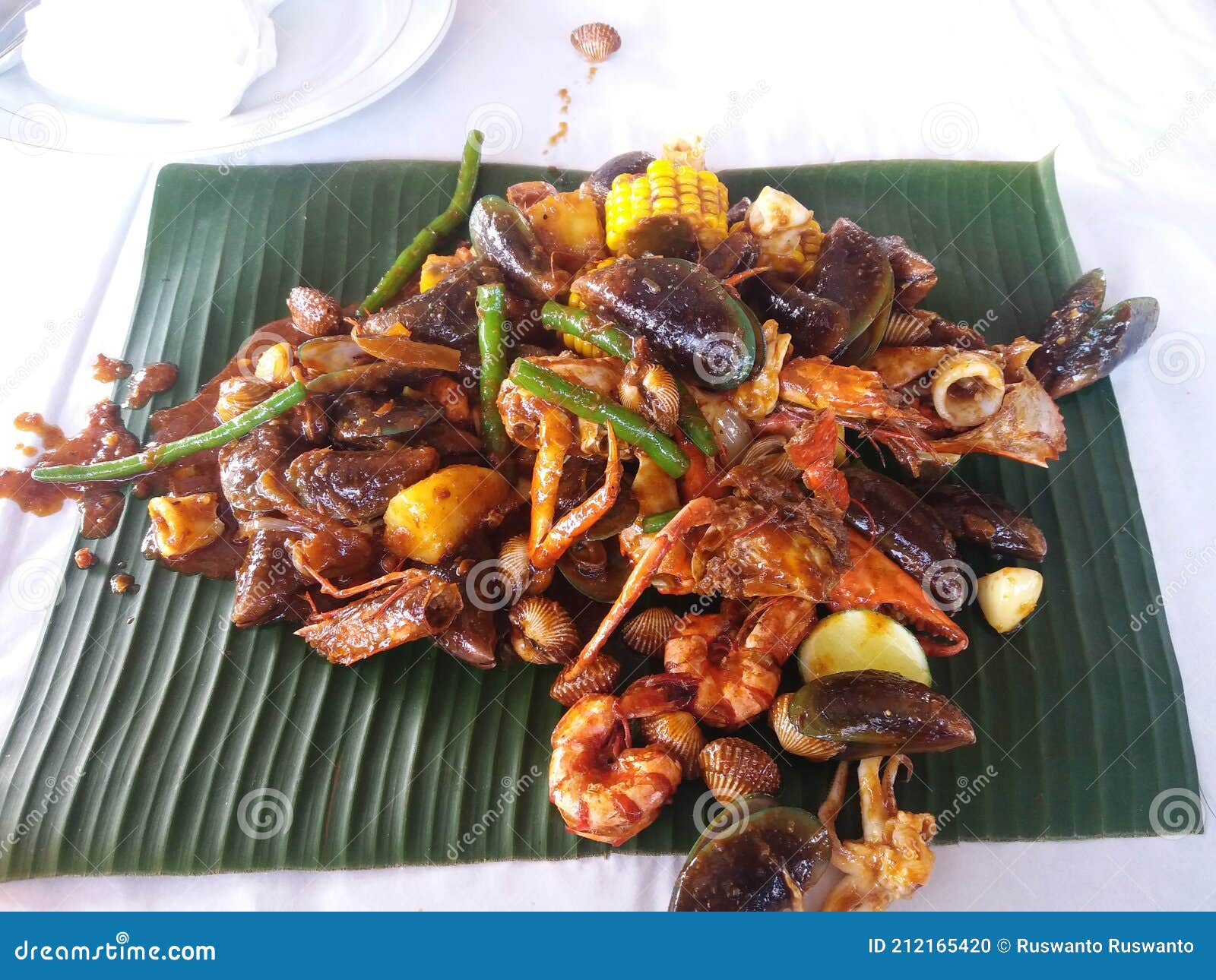 Seefood stock photo. Image of leaf, served, leaves, banana - 212165420