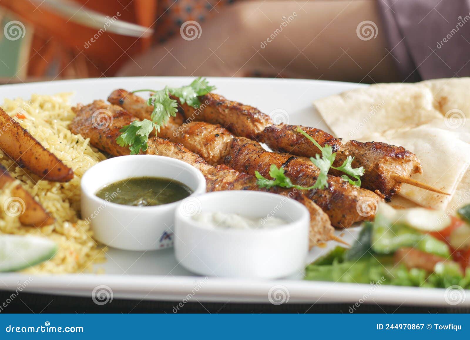 Seekh Kabab, Naan Bread, and Sauce on a Plate Stock Image - Image of ...