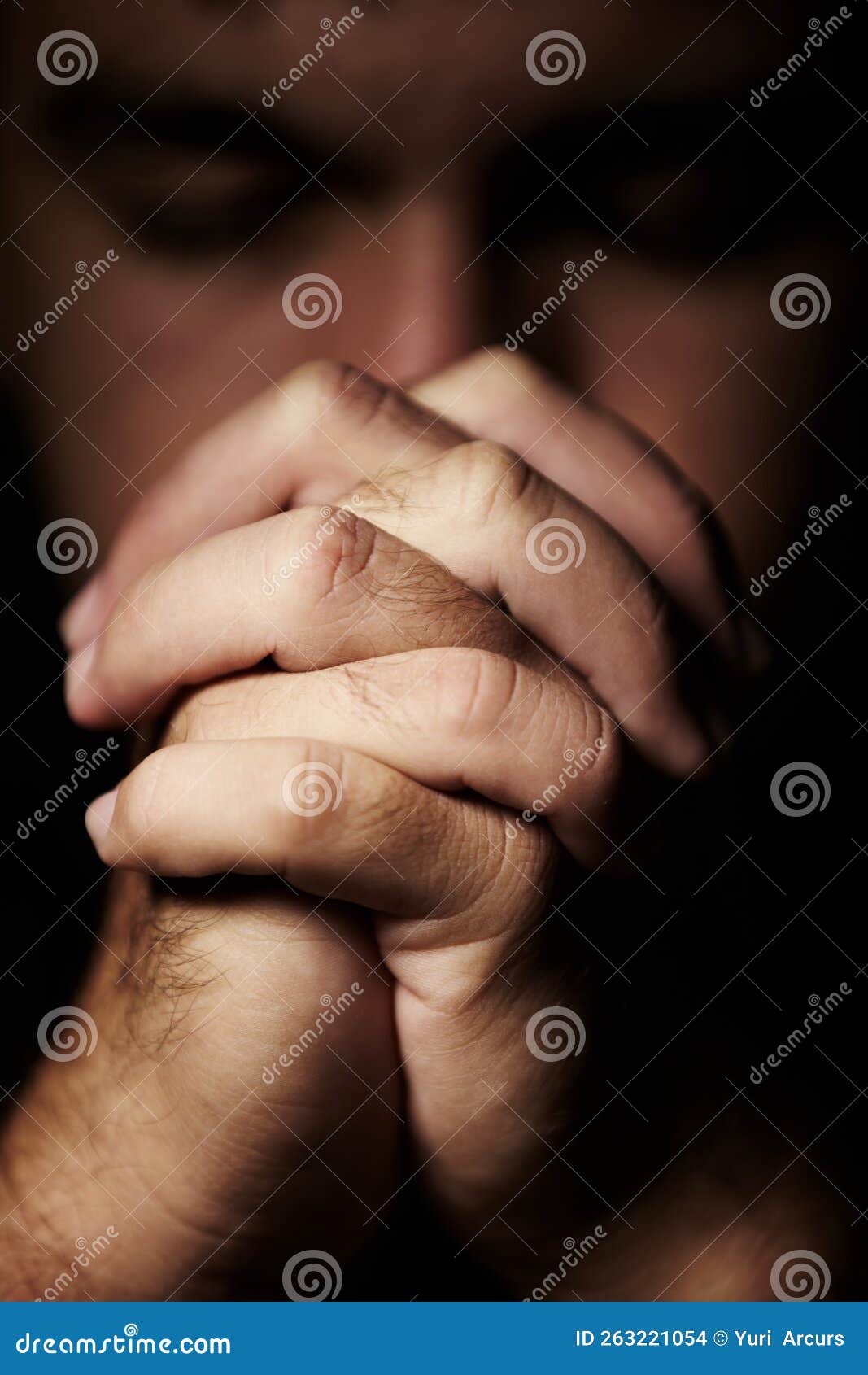 Seeking Divine Intervention. Hands Clasped in Prayer in Front of a ...
