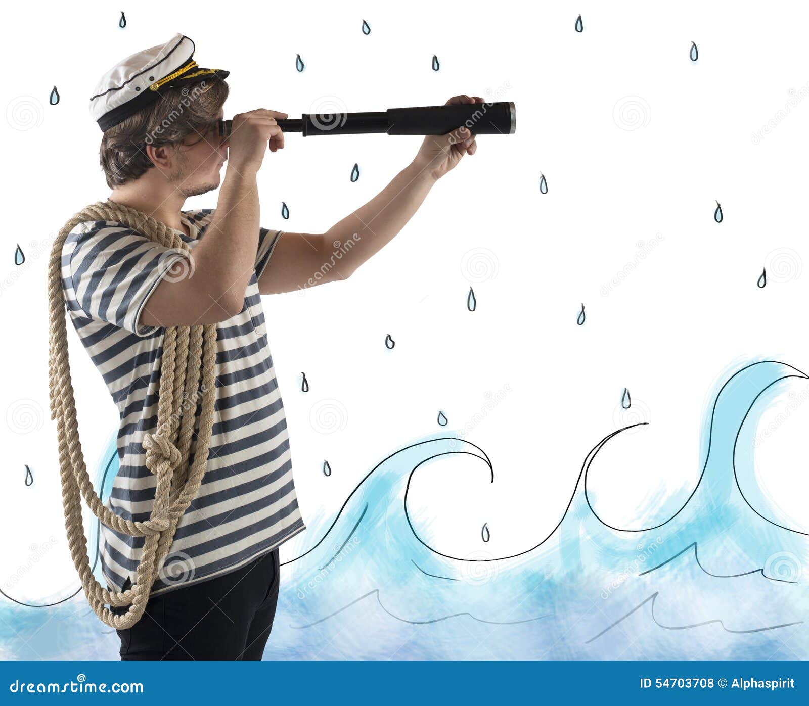 Seemann mit dem Teleskop stockfoto. Bild von binokular - 54703708