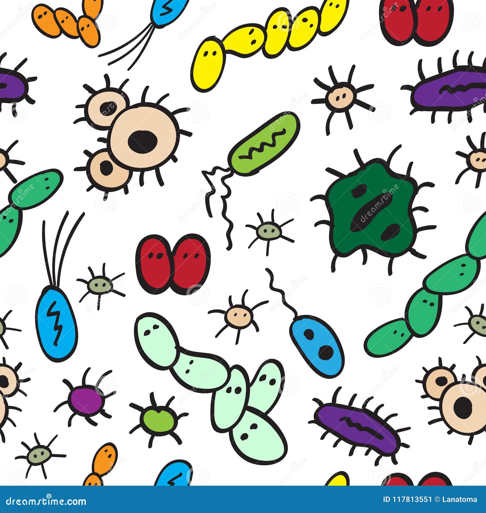 Seemless Pattern of Colourful Bacterial Doodles Stock Vector ...