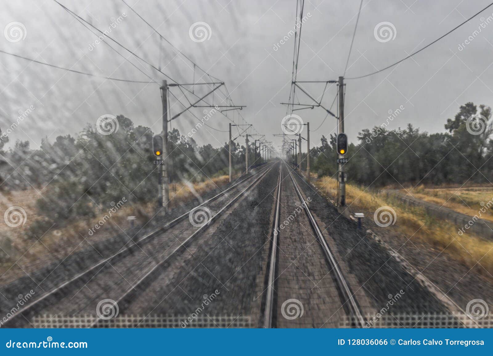 View from the Window of a High Speed Train with Rain Stock Photo ...