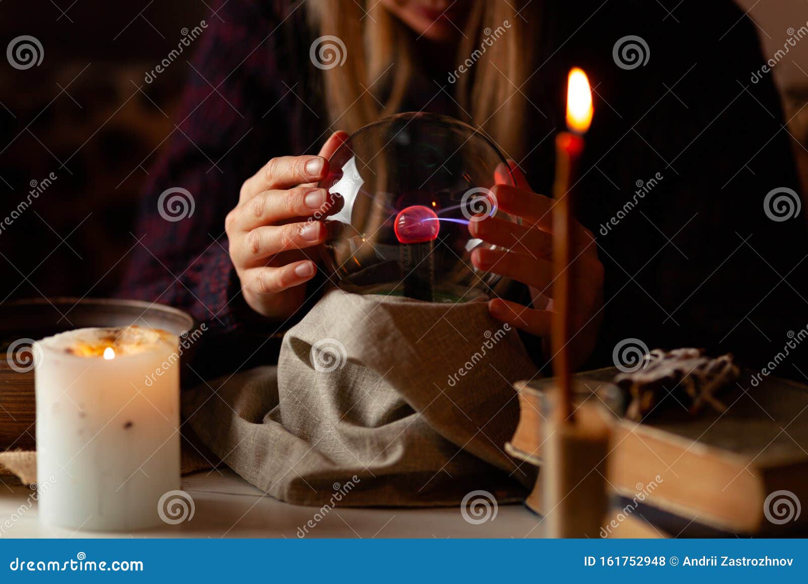 Seer With Magic Ball Performs Ritual. Psychic Vision, Fortune Teller ...