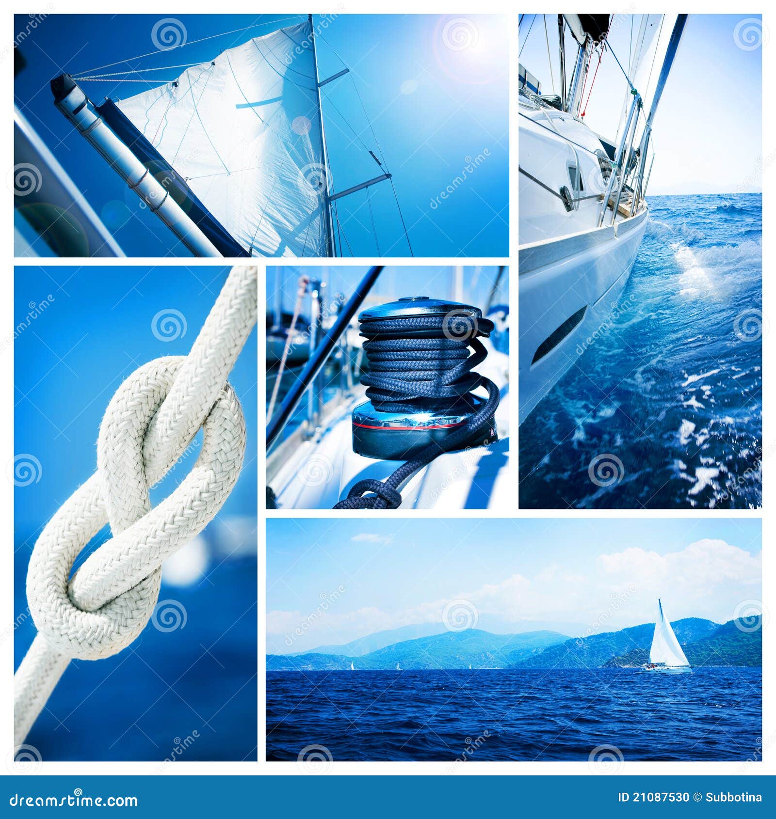 Segelboot-Yachtcollage. Segeln Stockfoto - Bild von seilzug ...