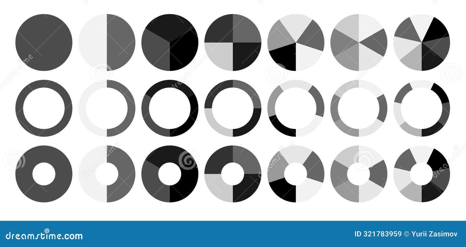Wheel Round Divided, Fourteen Sections. Donut Charts, Pies Segmented On ...