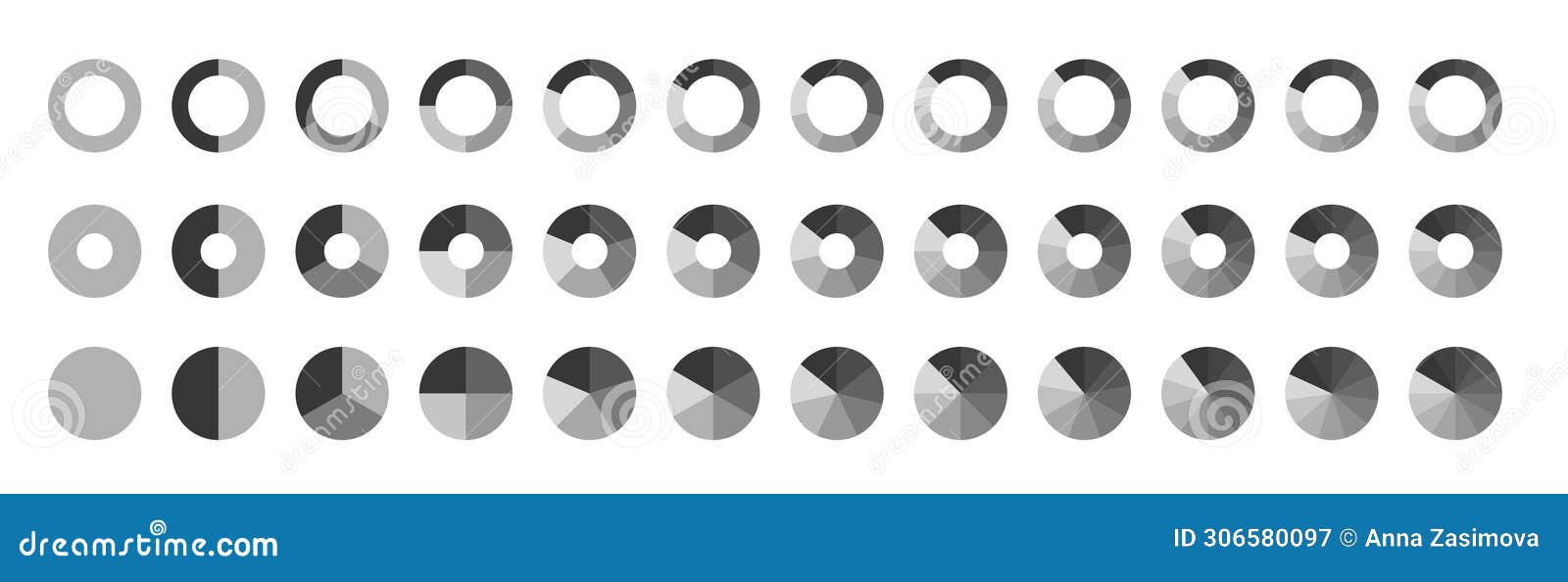 Segment Slice Line Art. Pie Chart Icon. Wheel Round Diagram Part. Circle Section Graph. 2,3,4,5 ...