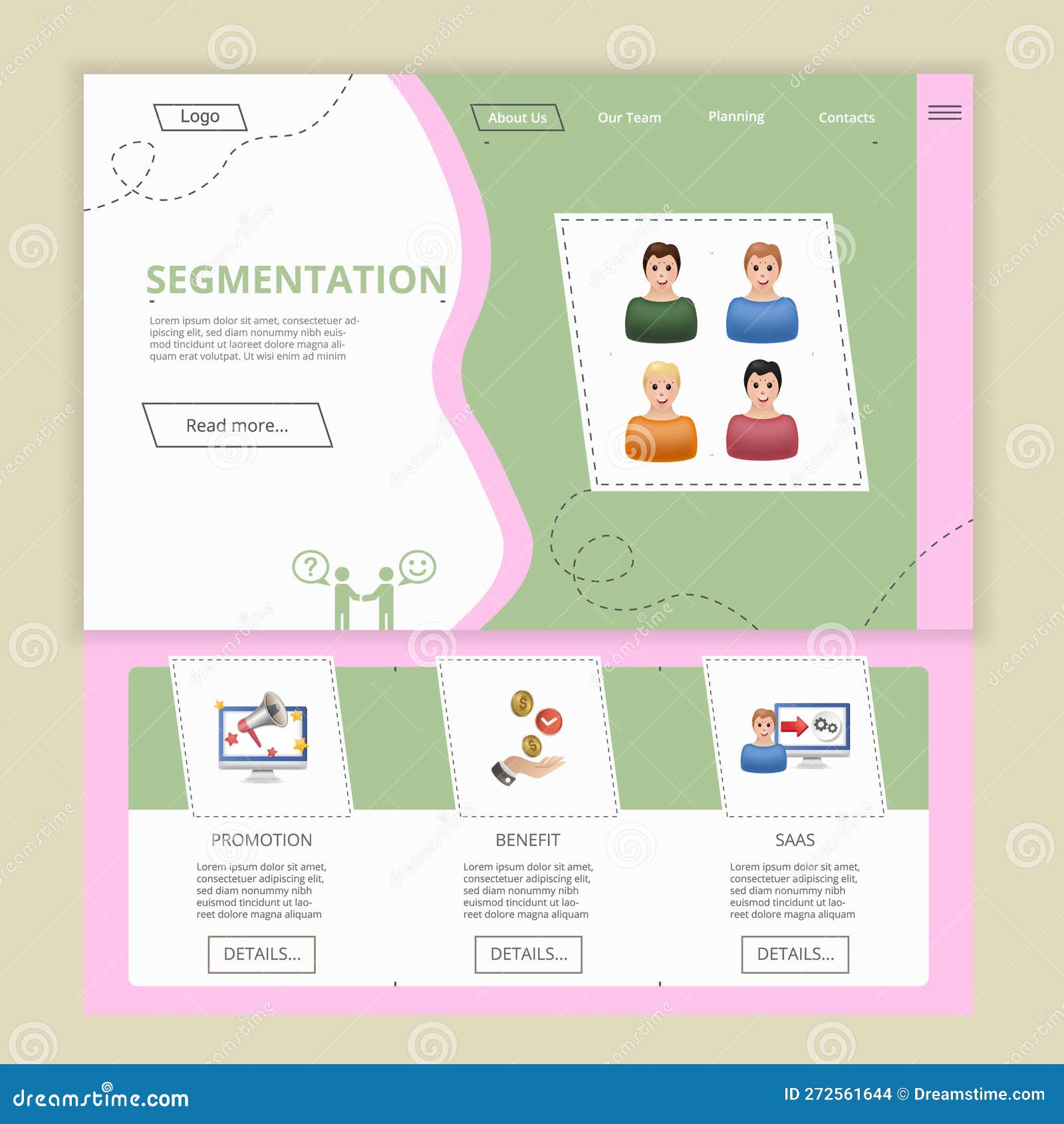 Segmentation Flat Landing Page Website Template. Promotion, Benefit ...