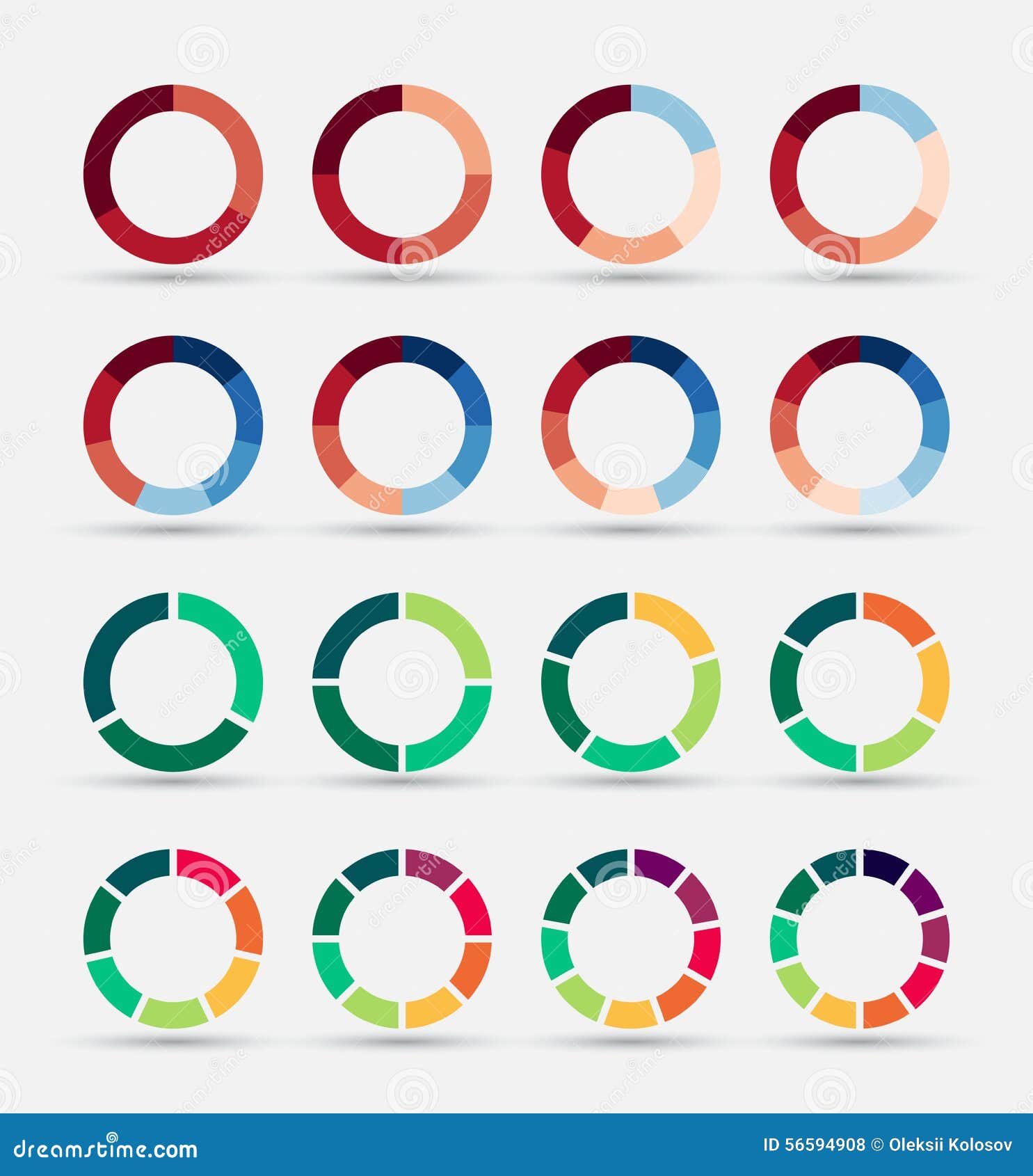 Segmented and Multicolored Pie Charts Set. Stock Vector - Illustration ...