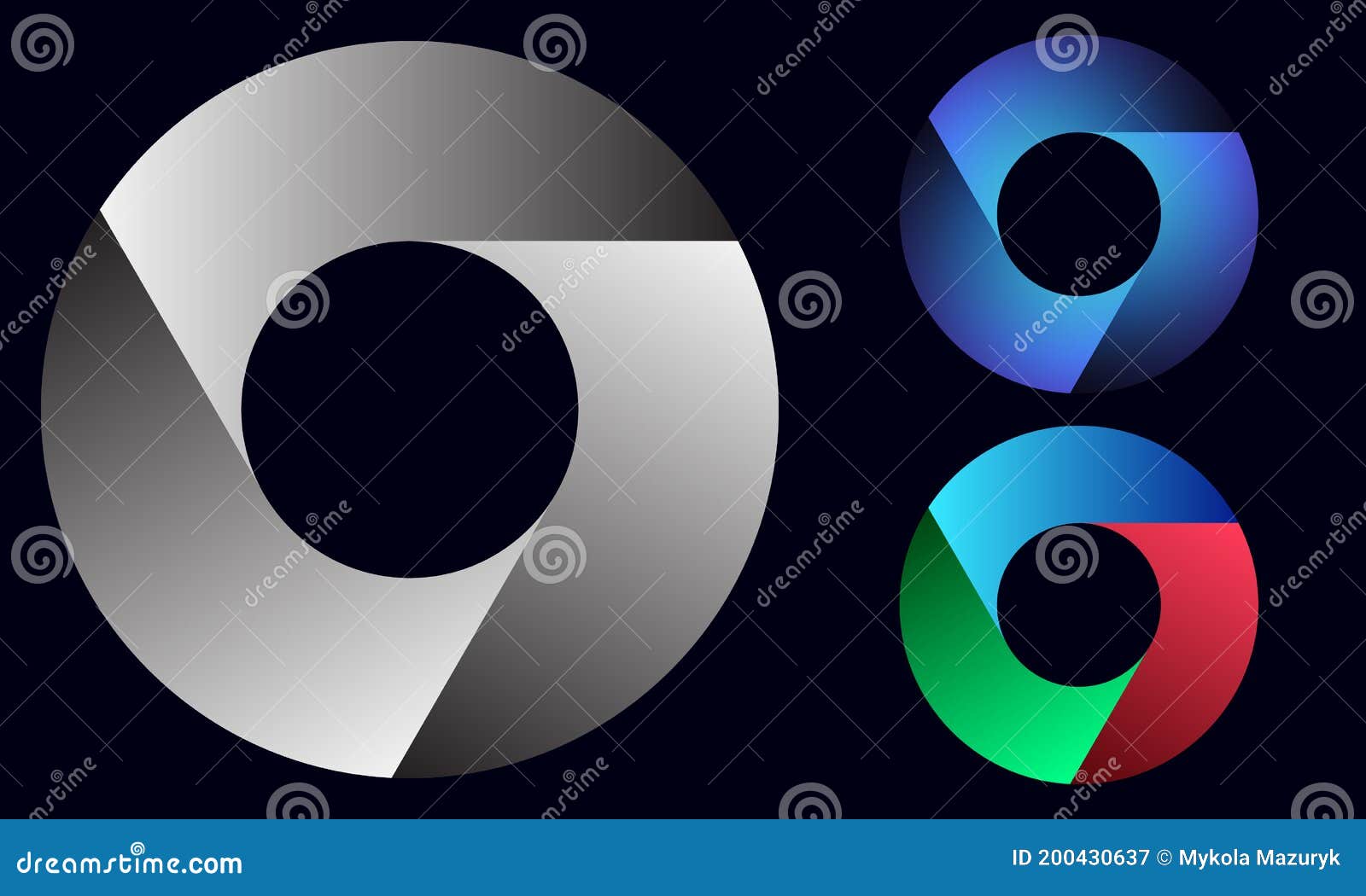 3 Segments Circle with Gradient. Art Metallic Circle Logo or Icon Stock ...