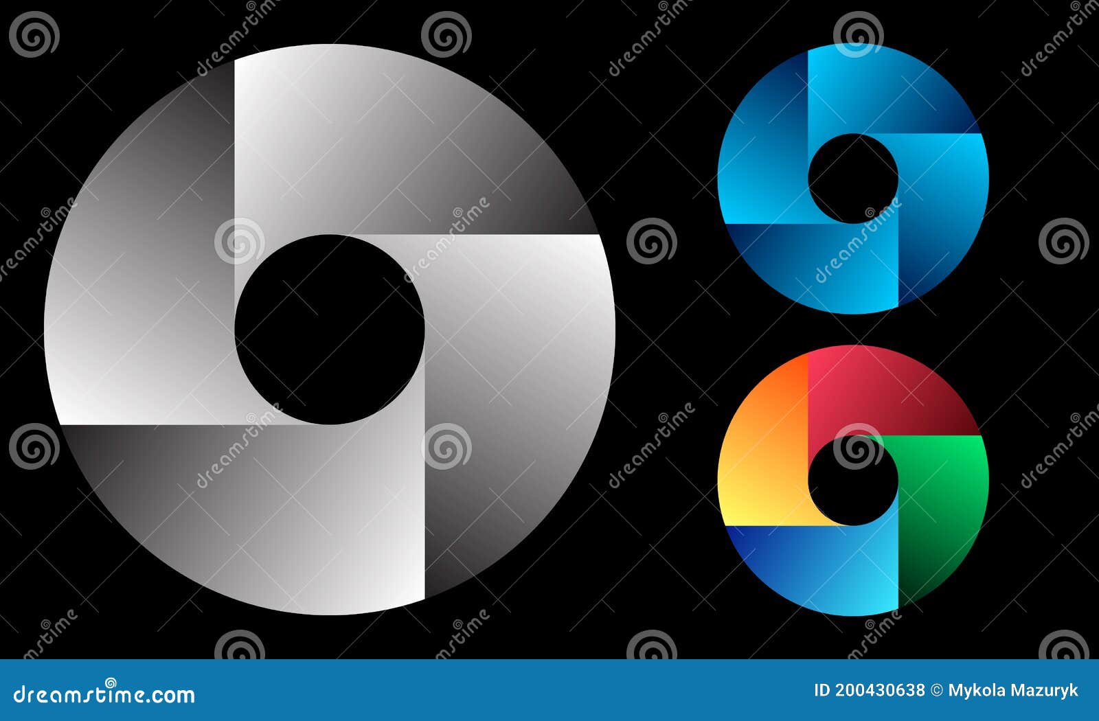 4 Segments Circle with Gradient. Art Metallic Circle Logo or Icon Stock ...