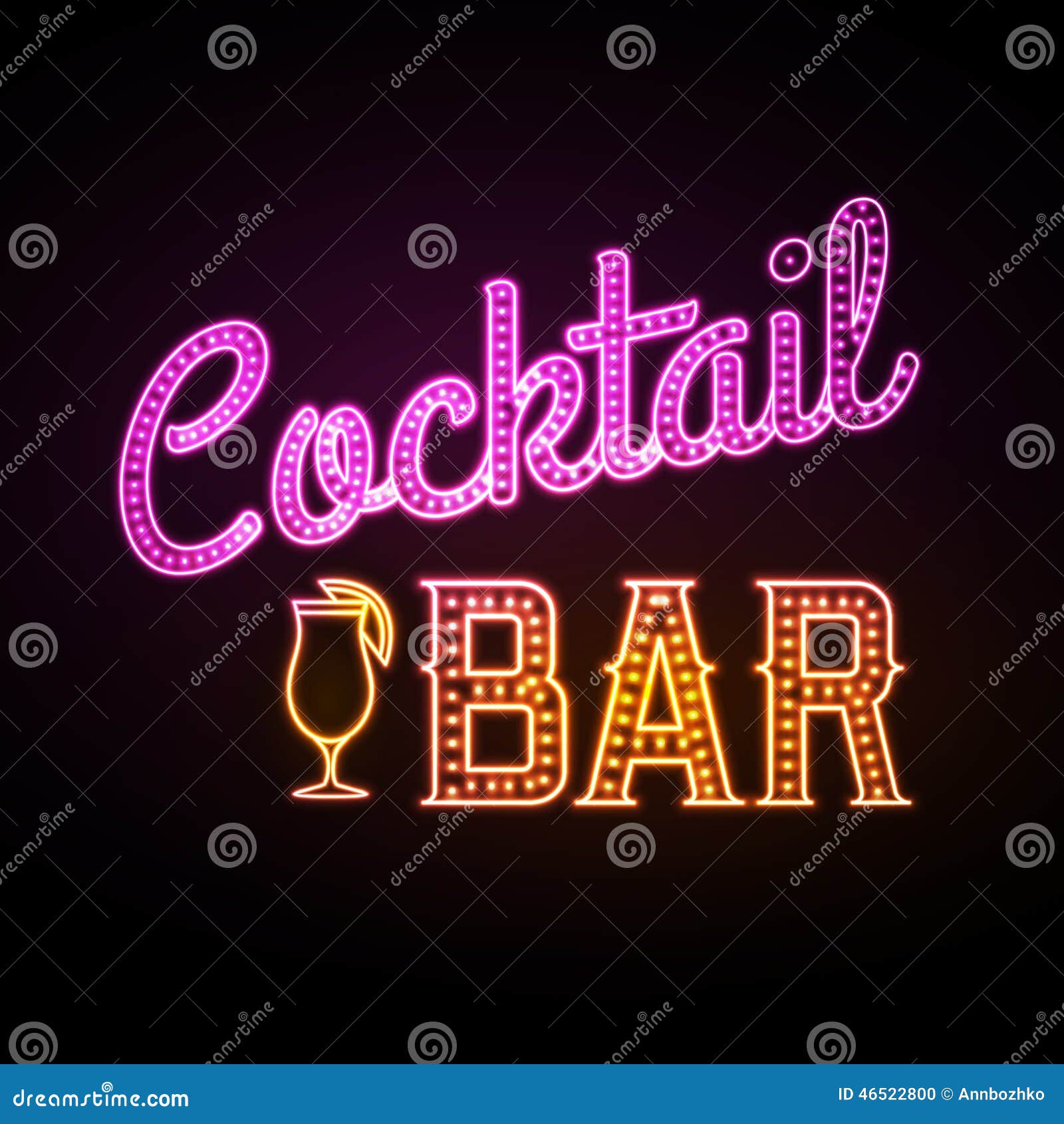 Segno Al Neon Barra Del Cocktail Illustrazione Vettoriale ...