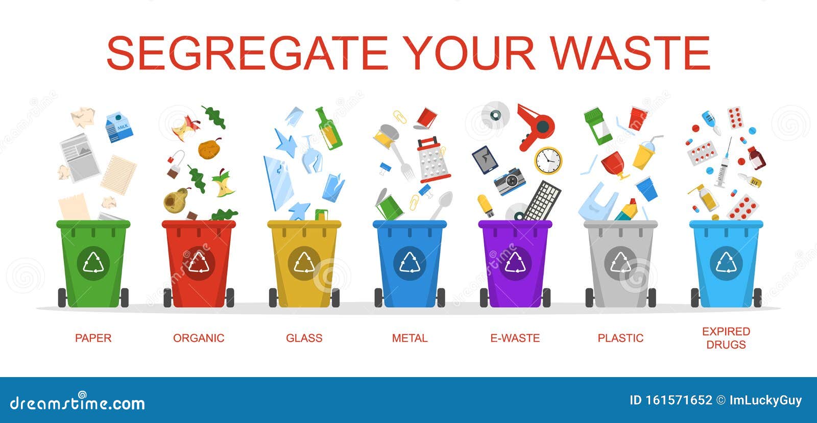 Segregate Your Waste Vector Isolated. Container In A Row Royalty-Free ... Segregate Your Waste Vector Isolated. Container In A Row Royalty-Free ...