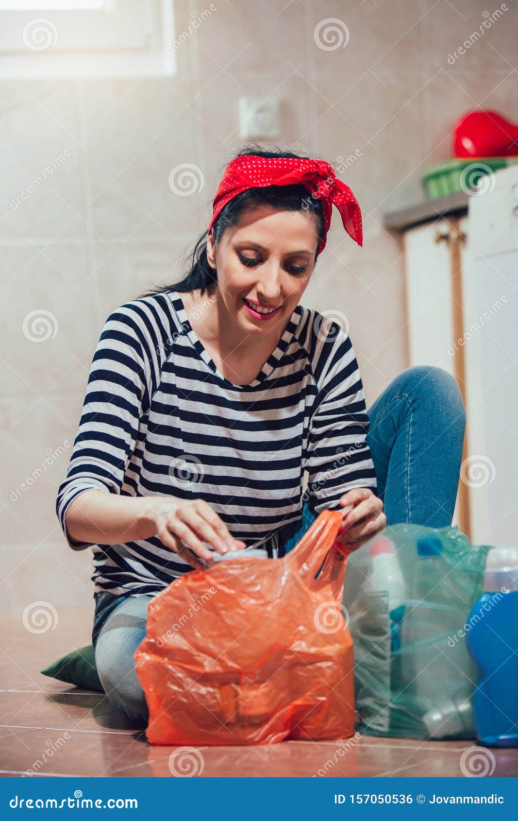 Segregating Waste,a daily Routine of Smiling Woman Stock Photo - Image ...