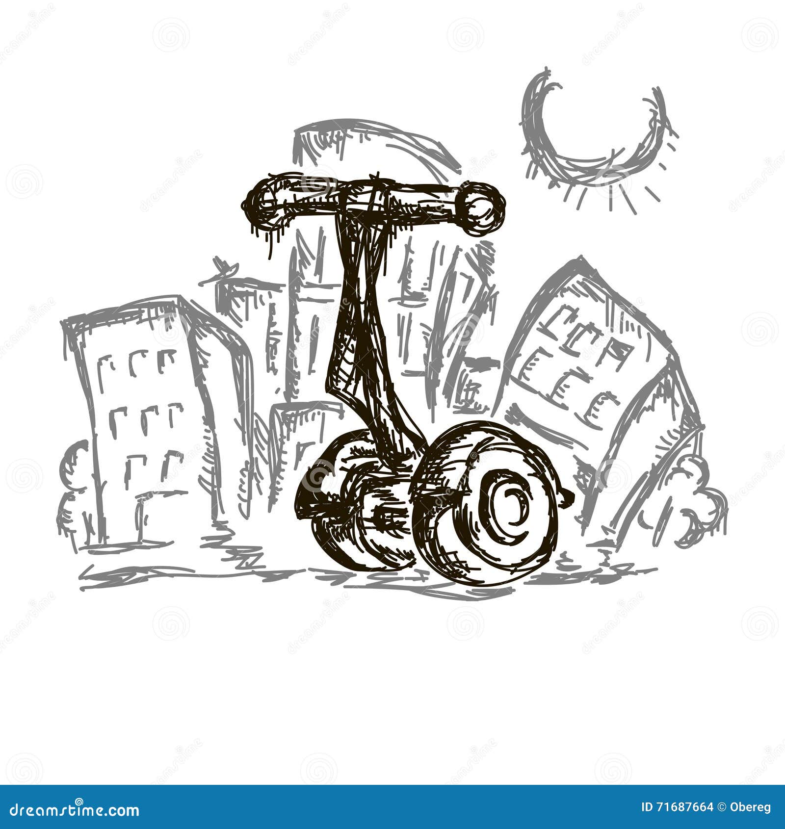 Segway and City Backdrop Hand Drawn Simple Sketch Stock Vector ...